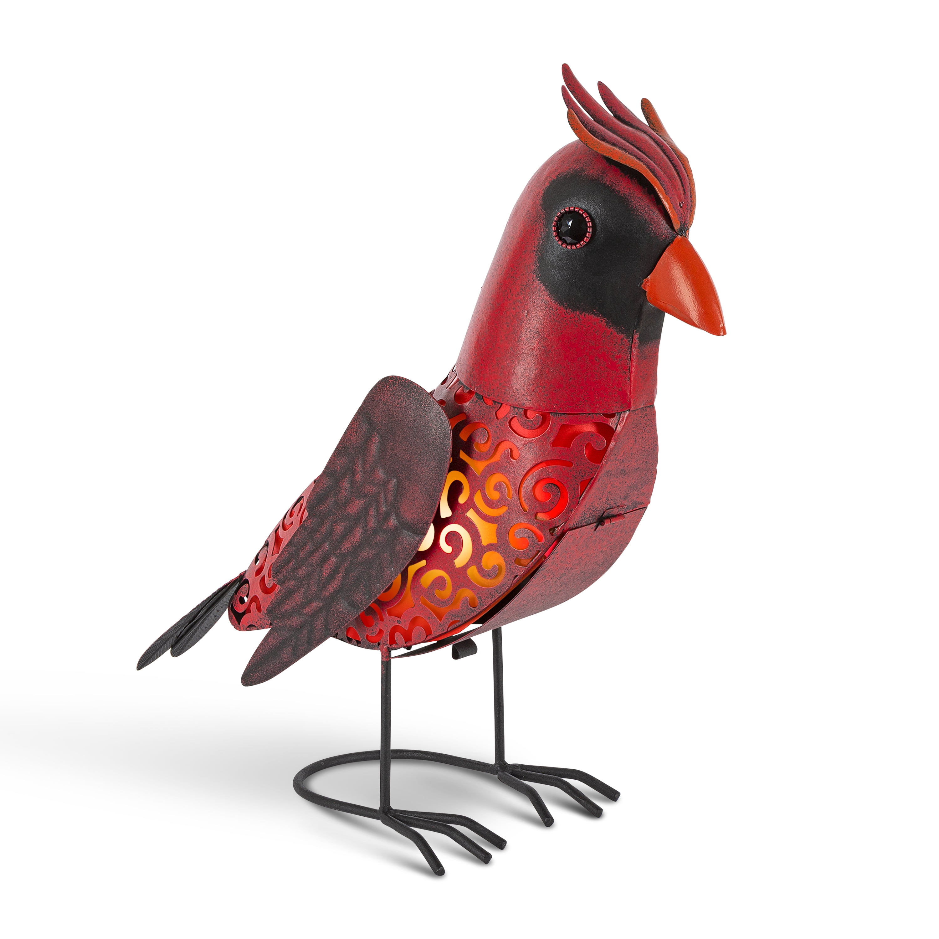 15.75 inch LED Solar Metal Cardinal with Red Finish. Rechargeable AA ...