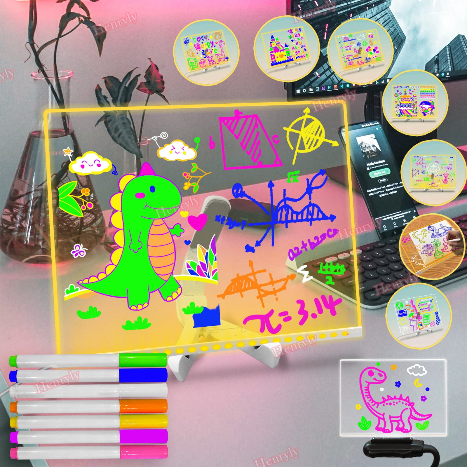 15.75x11.81” Acrylic Dry Erase Board with Warm Light LED Note Board ...