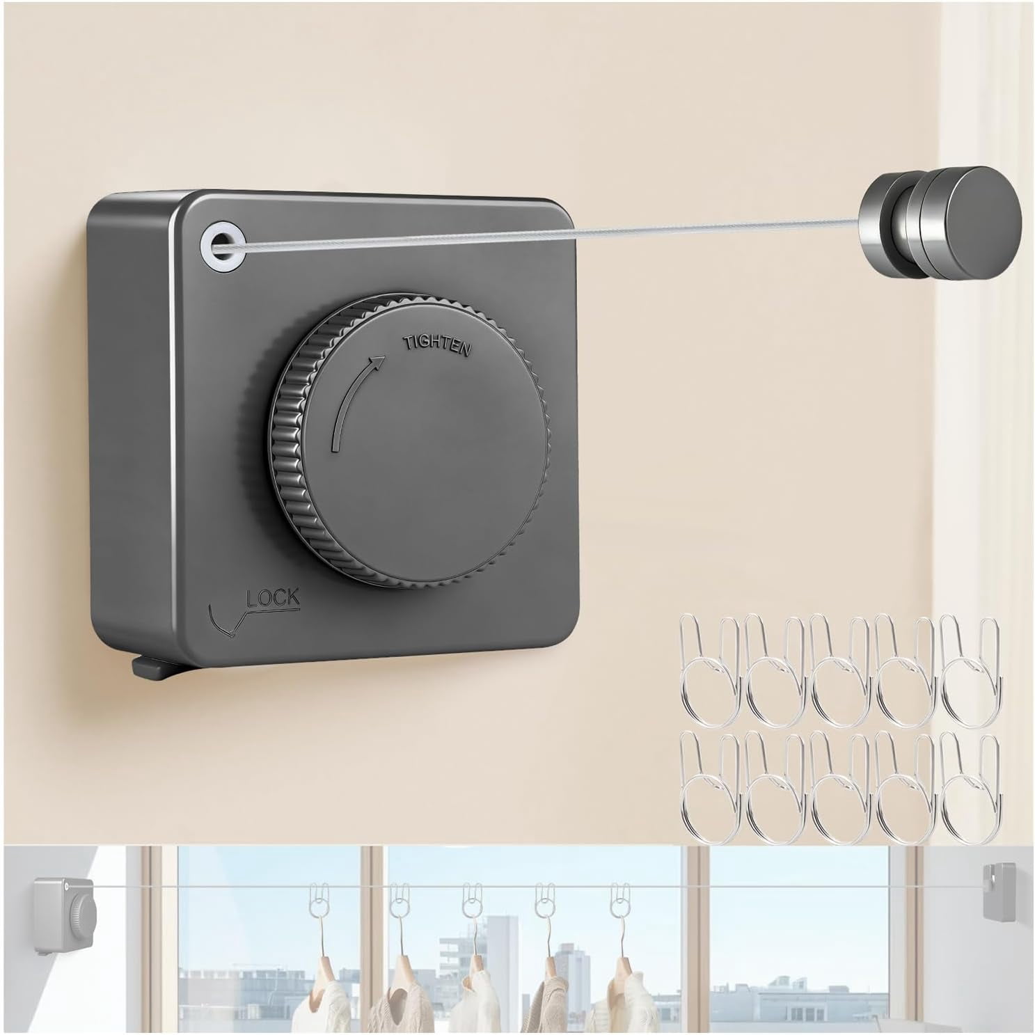 15.7Ft Retractable Clothesline Indoor Outdoor is Also an Anti-sag ...