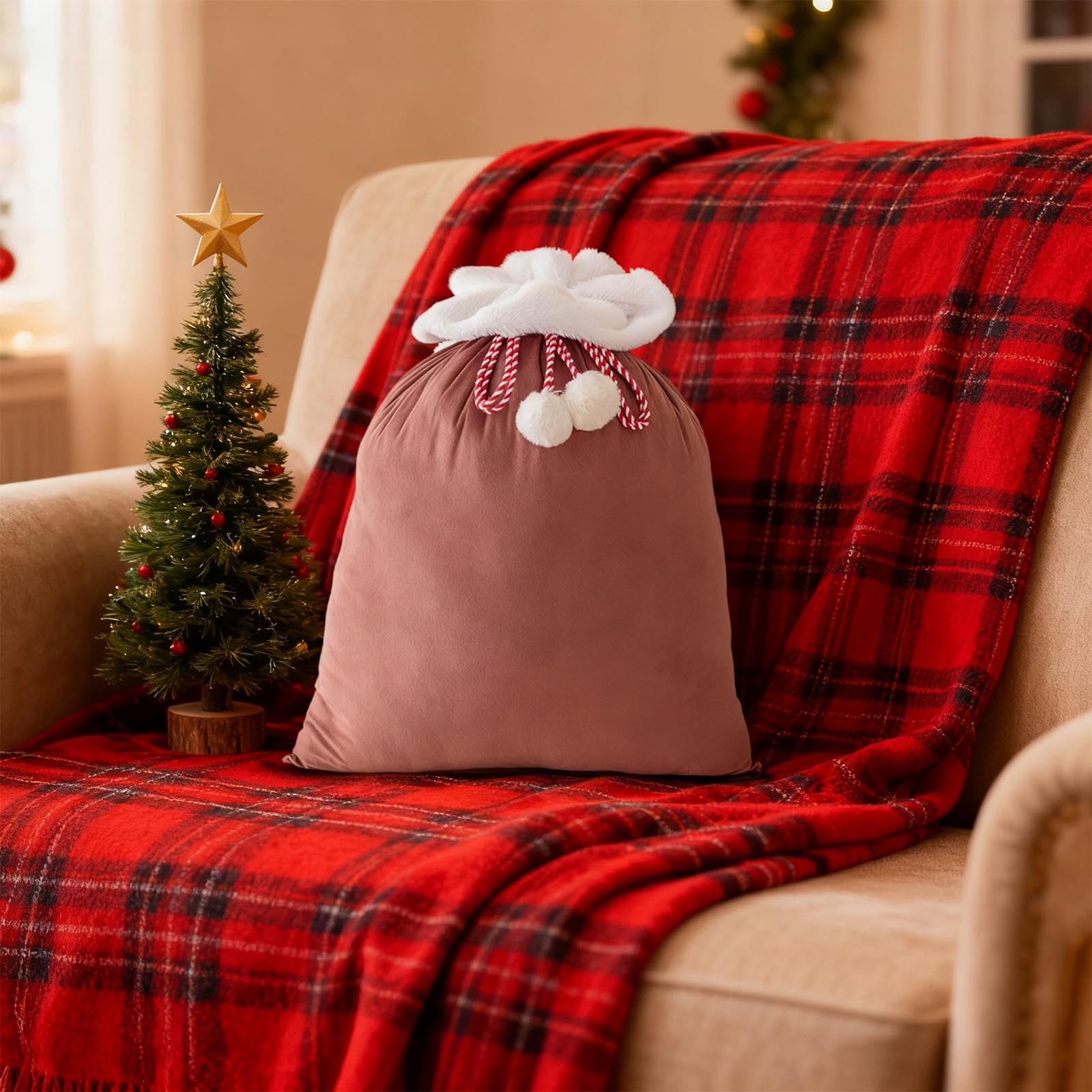 15.7x23.6in Christmas Santa Sack, 1 Pcs Reusable Drawstring Plush ...