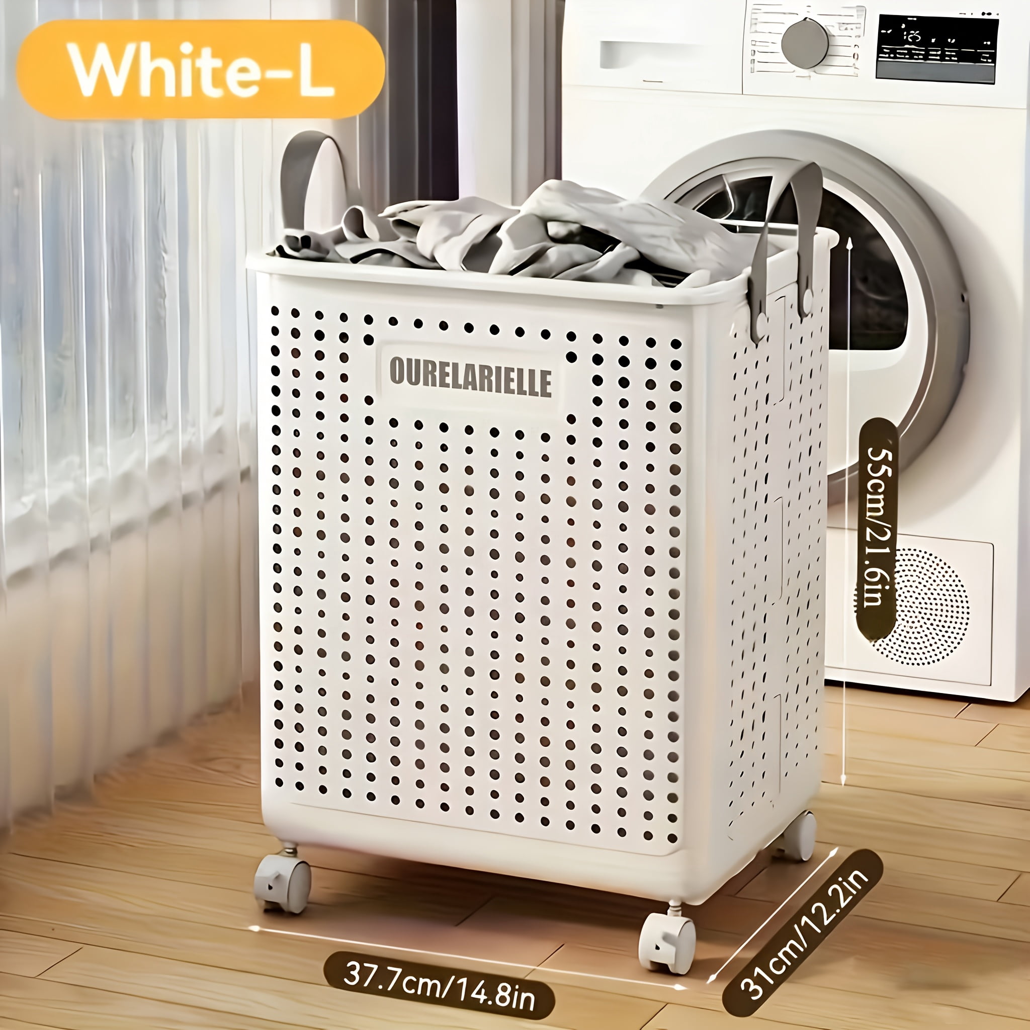15.8/20GaA Large Foldable Wheeled Laundry Basket Without Lid - Faux ...