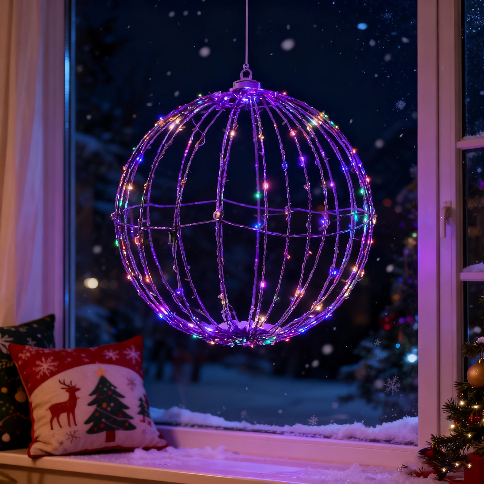 15.8" Christmas Sphere Ball Lights, Outdoor Metal LED Globe Fairy ...