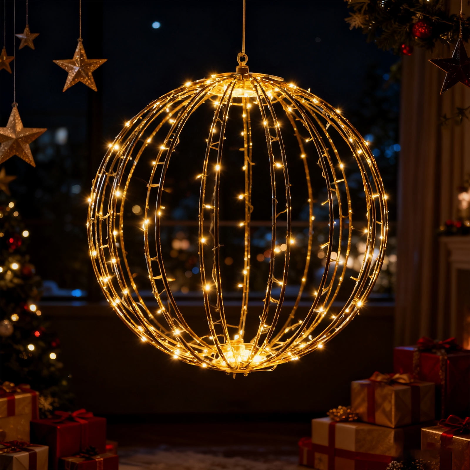 15.8" Christmas Sphere Ball Lights, Outdoor Metal LED Globe Fairy ...