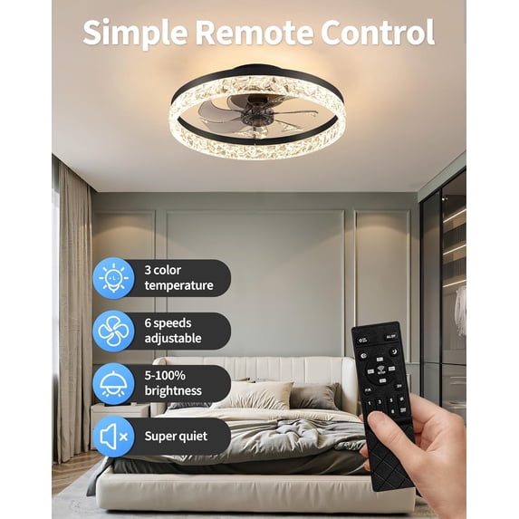 15.8" Low LED Ceiling Fans with Light, Reversible Flush Mount with ...