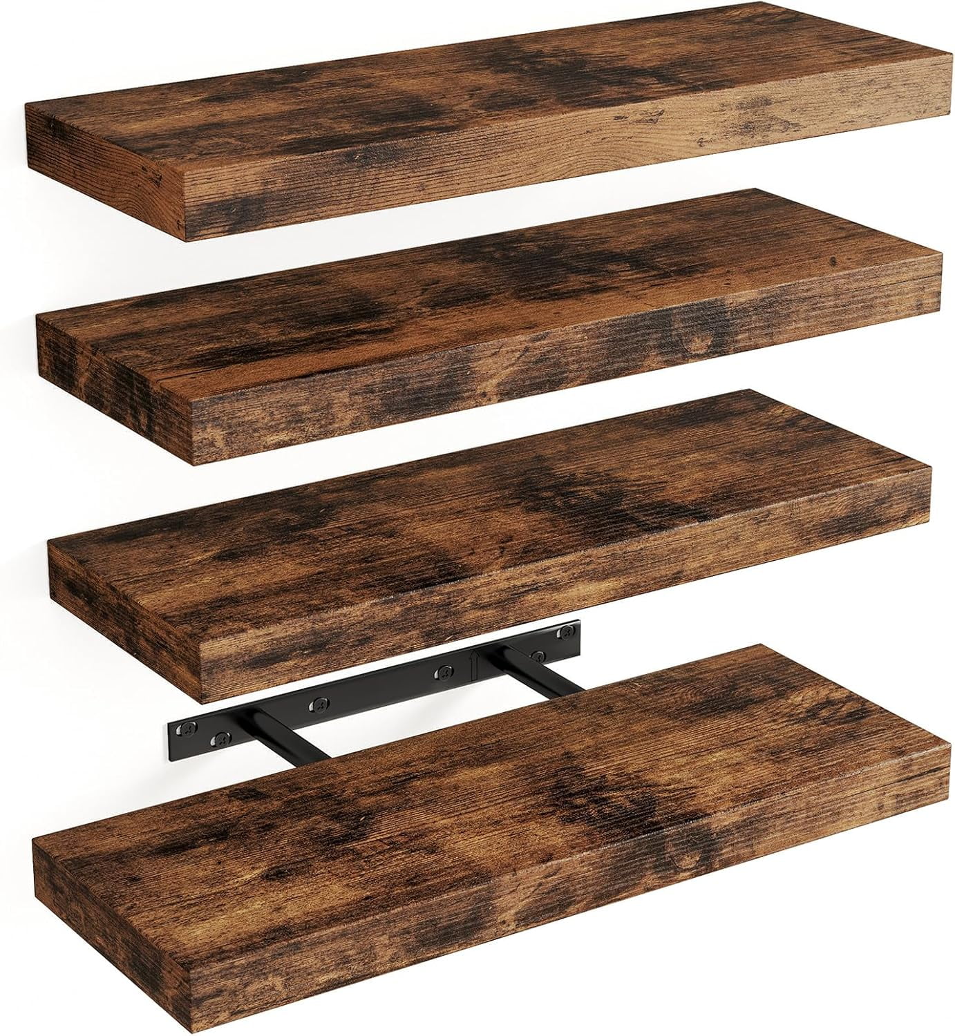 15.8in Floating Shelves, Rustic Wood Finish Wall Shelves Set of 4 ...
