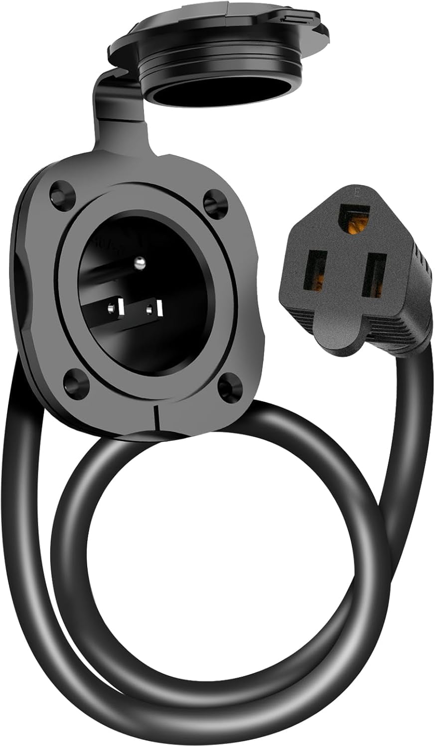 15 Amp 125V AC Power Inlet Port Plug with Integrated 18" Extension Cord ...