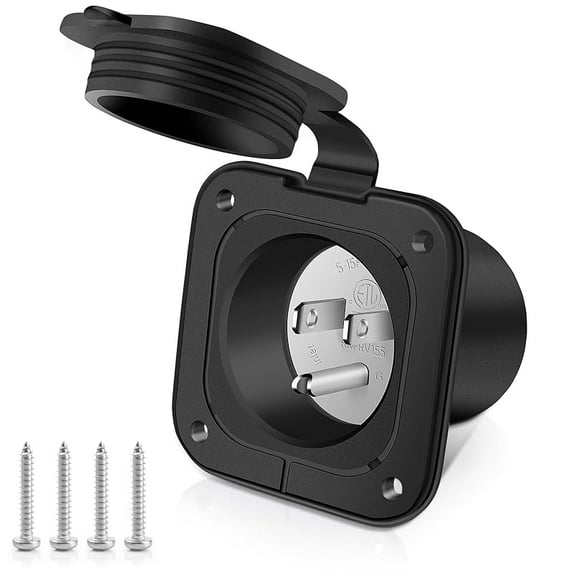 15 Amp 125V Flanged Inlet, NEMA 5-15P 2 Pole 3-Wire AC Port Plug, RV ...