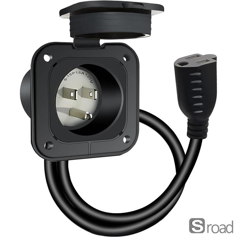 15 Amp 125V Power Inlet Receptacle With 18-Inch Cord, NEMA 5-15R ...