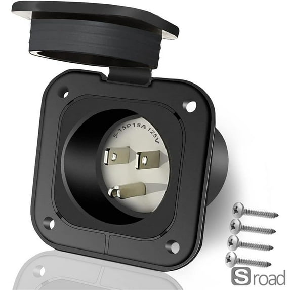 15 Amp 125V Power Inlet Receptacle With 18-Inch Cord, NEMA 5-15R ...