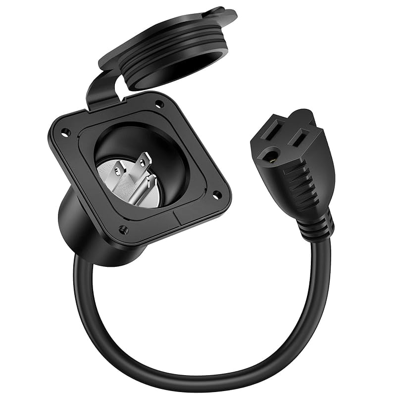 15 Amp AC Port Plug - 125V Power Inlet Socket with 18 Inch Extension ...