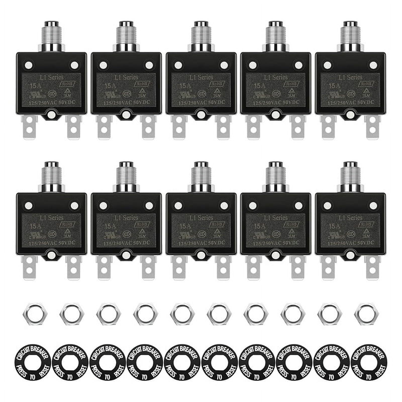 15 Amp Breaker Electric Button Breaker 125/250V AC 50v DC Thermal ...