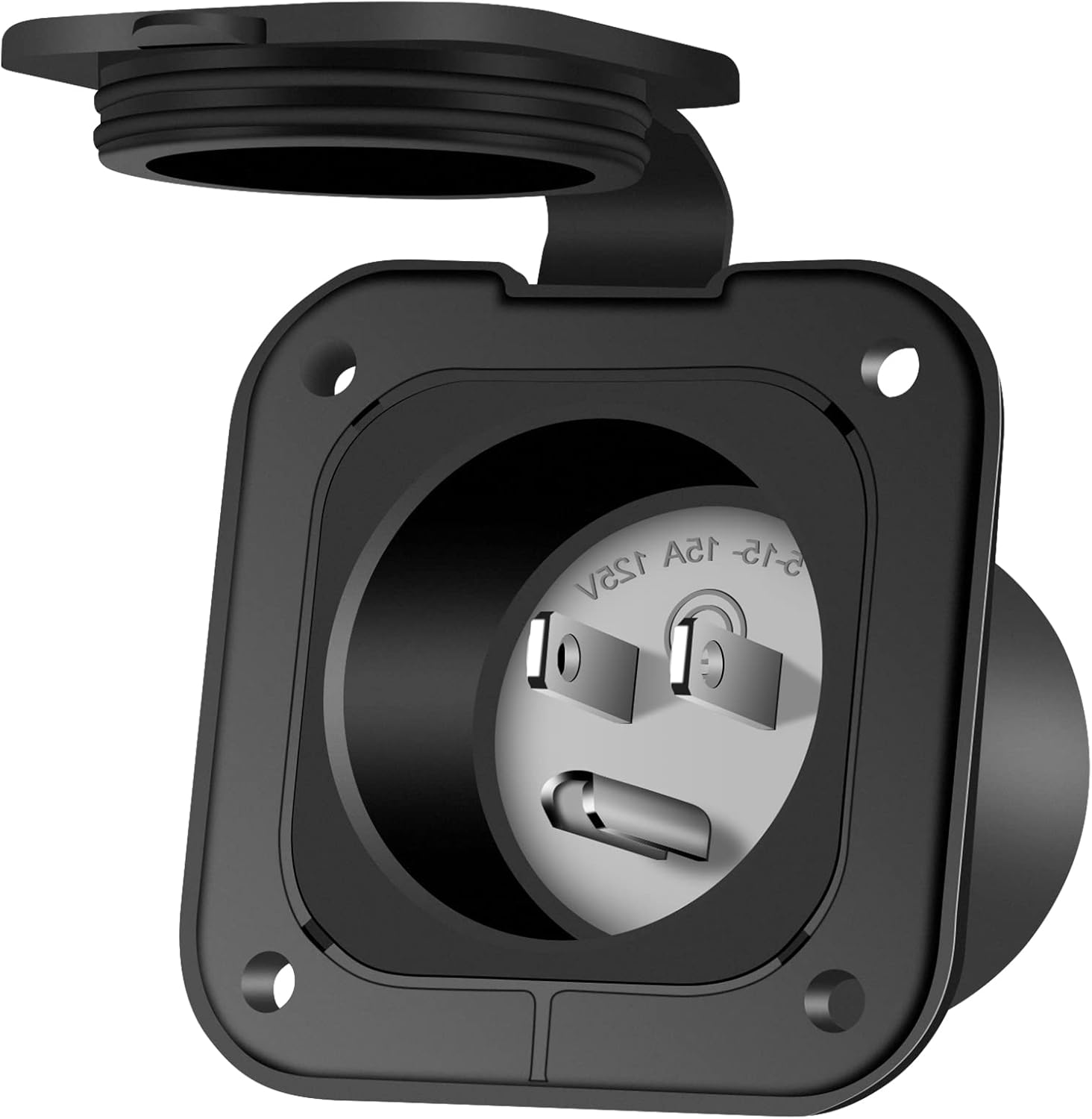 15 Amp Flanged Inlet 125V, NEMA 5-15 RV Shore Power Inlet Plug w ...