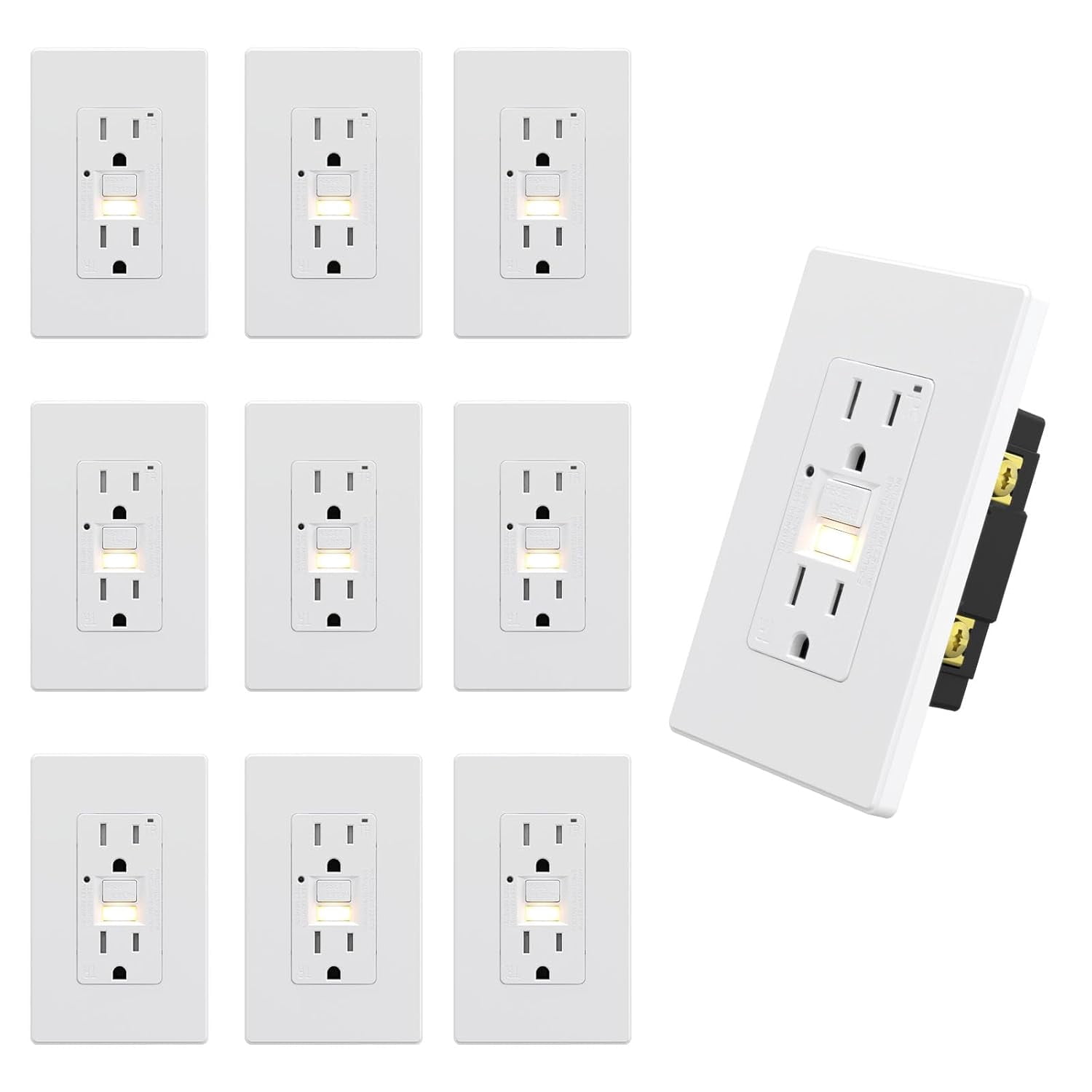 15 Amp GFCI Outlet, Self-Test Nightlight Electrical Outlet, Tamper ...