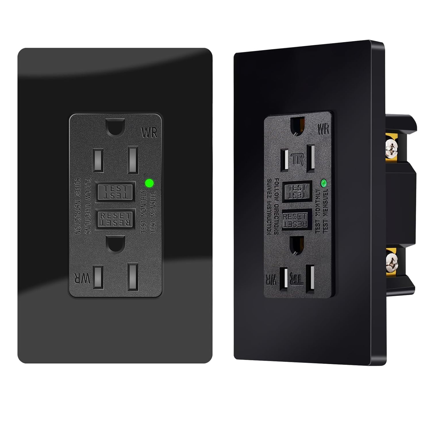 15 Amp GFCI Outlet, TR & WR Ground Fault Protector with LED Indicator ...