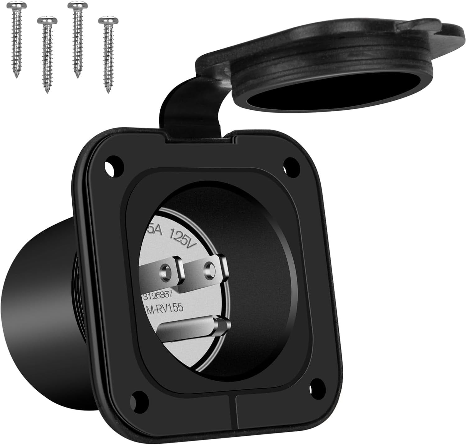 15 Amp Inlet, 125V Shore Power Inlet with Waterproof Cover, 2 Pole 3 ...