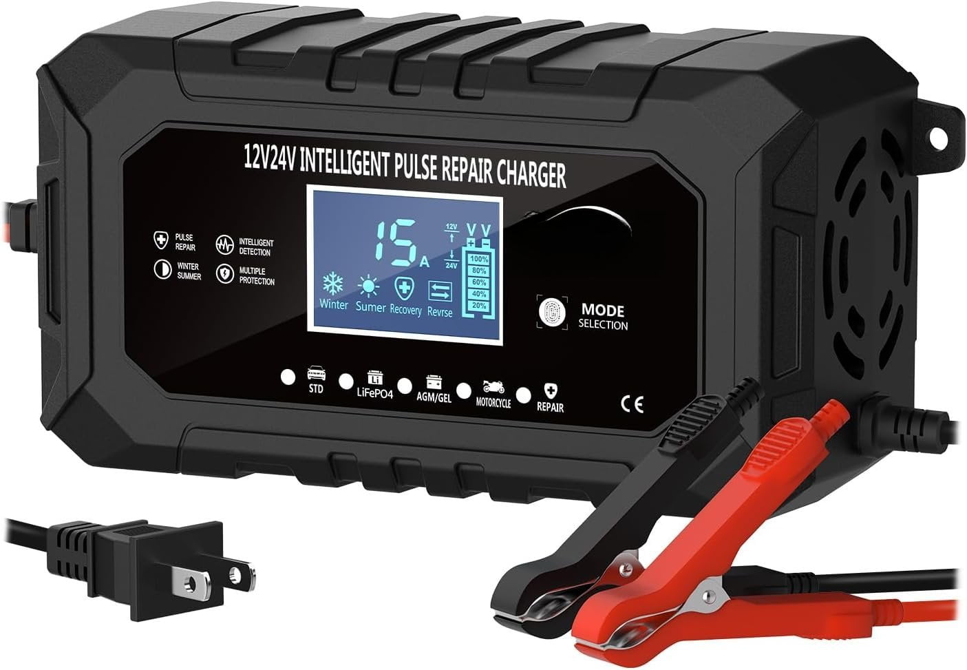 15-Amp LiFePO4 Trickle 12V 24V Fully-Automatic Chargers, Lead Acid ...