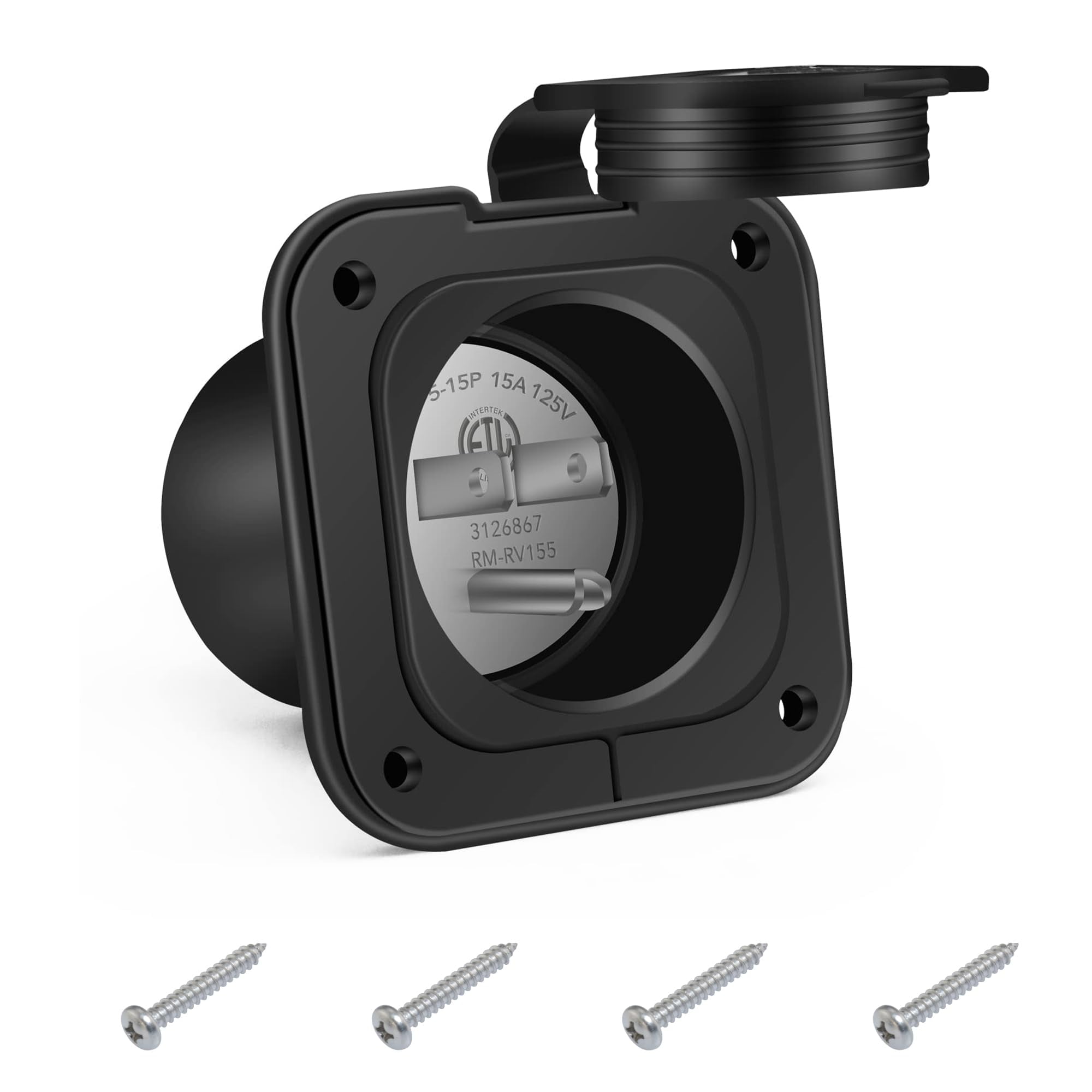 15 Amp RV Shore Power Inlet, 125V Flanged Inlet AC Power Inlet Port Plug NEMA 5-15P RV Outlet ...