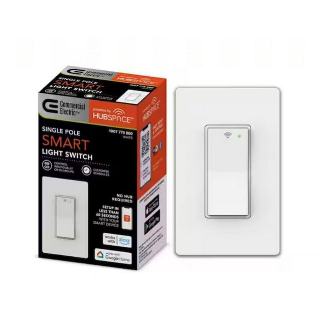 Commercial Electric Single-Pole White Smart Light Switch 15 Amp ...