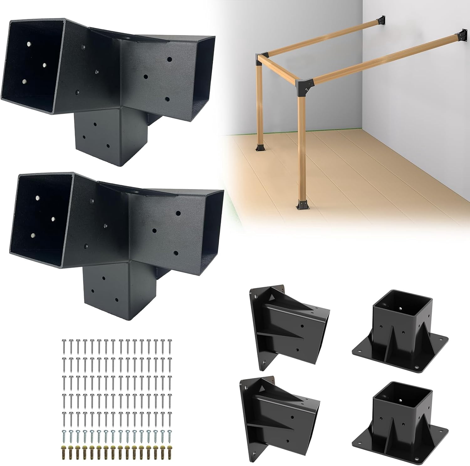 15° Angled Pergola Kit 4x4(Inner 3.64x3.64), 2PC 3-Way Slanted Pergola ...