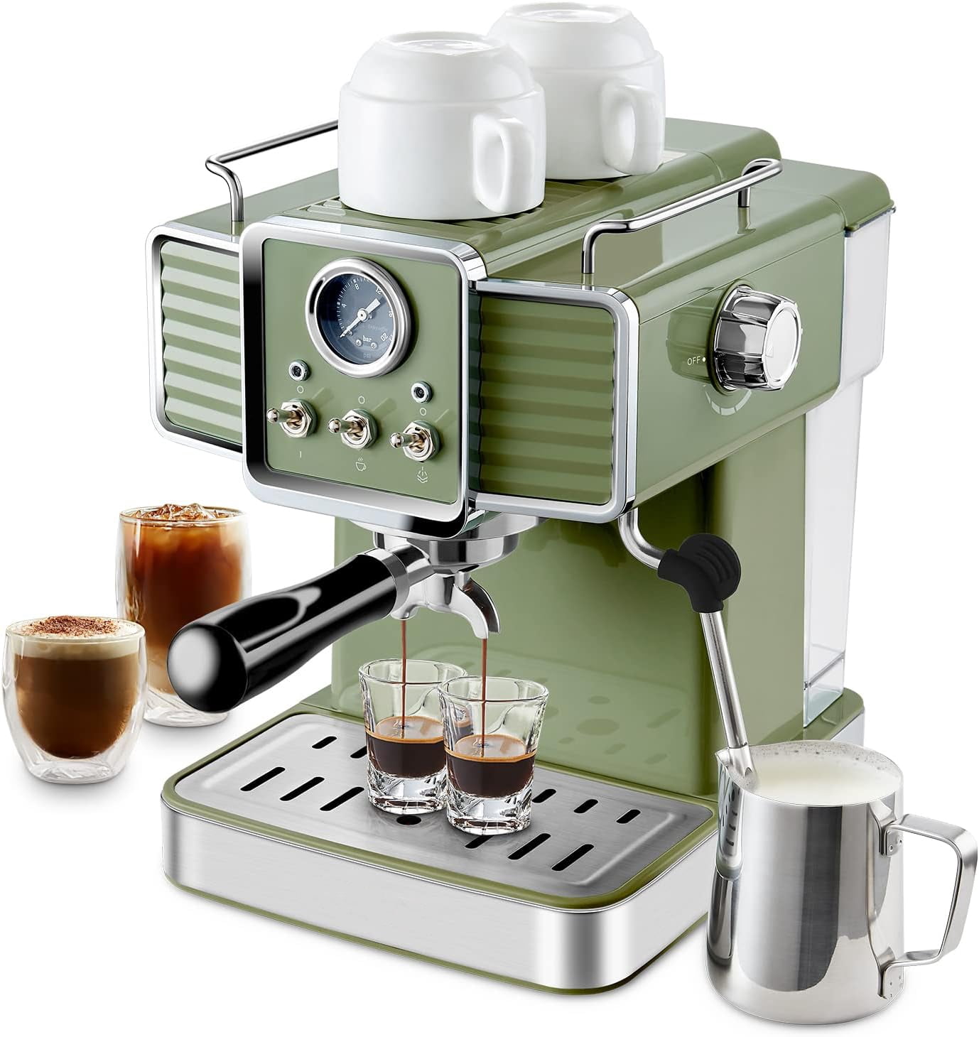 15 Bar Espresso Coffee Machine with Milk Frother Steam Wand, 1350W ...