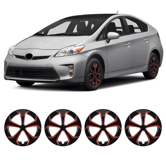 15" Black Lacquer & Red Lacquer Hubcaps Compatible with 2010-2015 ...