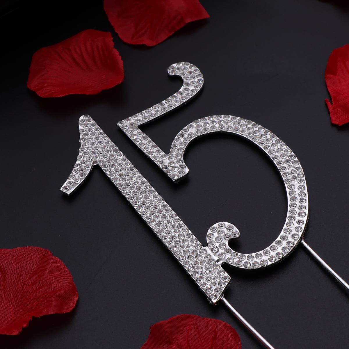 FRCOLOR Elegant Silver Alloy Cake Topper with Rhinestones for Birthday ...