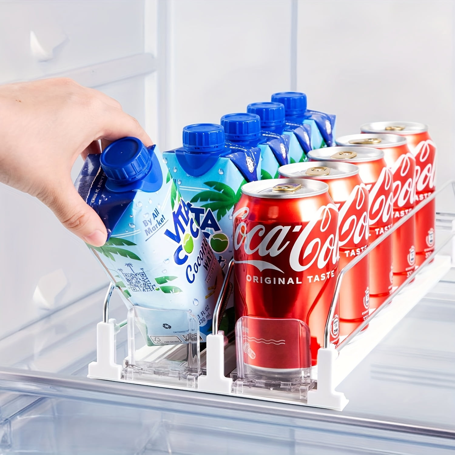15-Can Soda Organizer - Adjustable Fridge Storage with Auto-Pusher ...