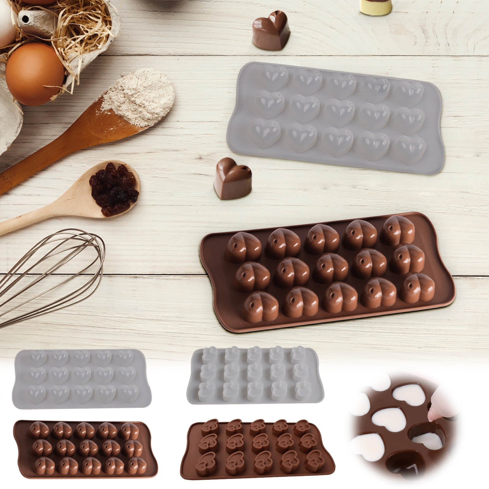 15-Cavity Dimpled Heart Shape Chocolate Molds,Silicones Dimpled ...