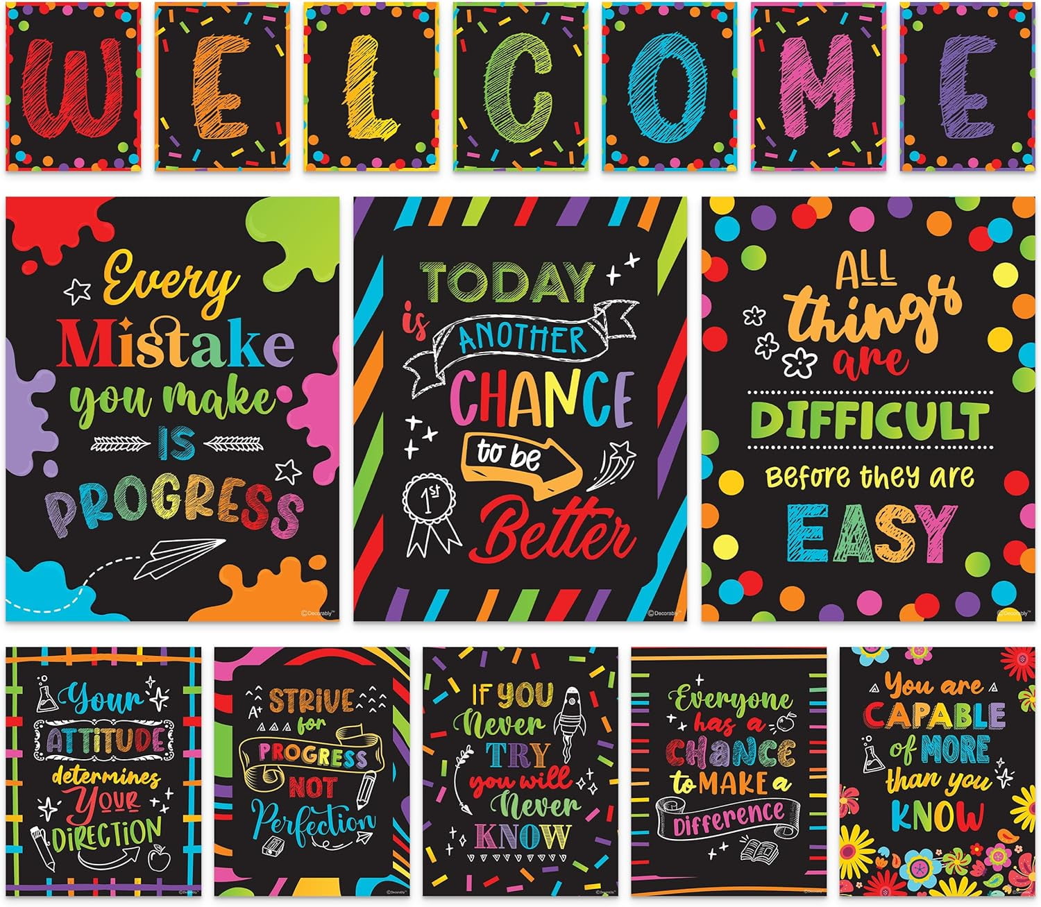 15 Chalkboard-Themed Posters Welcome Classroom Bulletin Board Sets ...