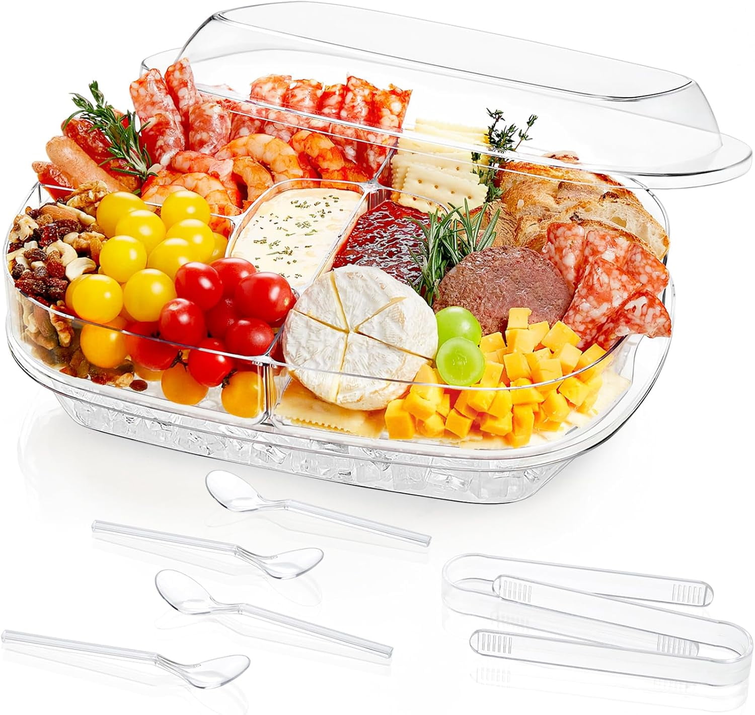15" Chilled Shrimp Cocktail Platter with Lid, 2 Sauce & 4 Food ...
