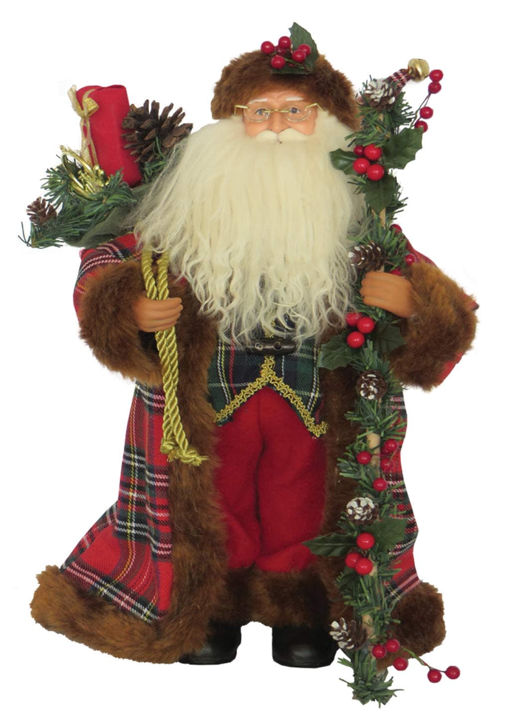 15" Christmas Plaid Santa - Red - Walmart.com