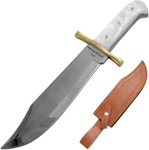 15" Classic Bowie Hunting Knife White Pearl Handle With Brass Cross ...