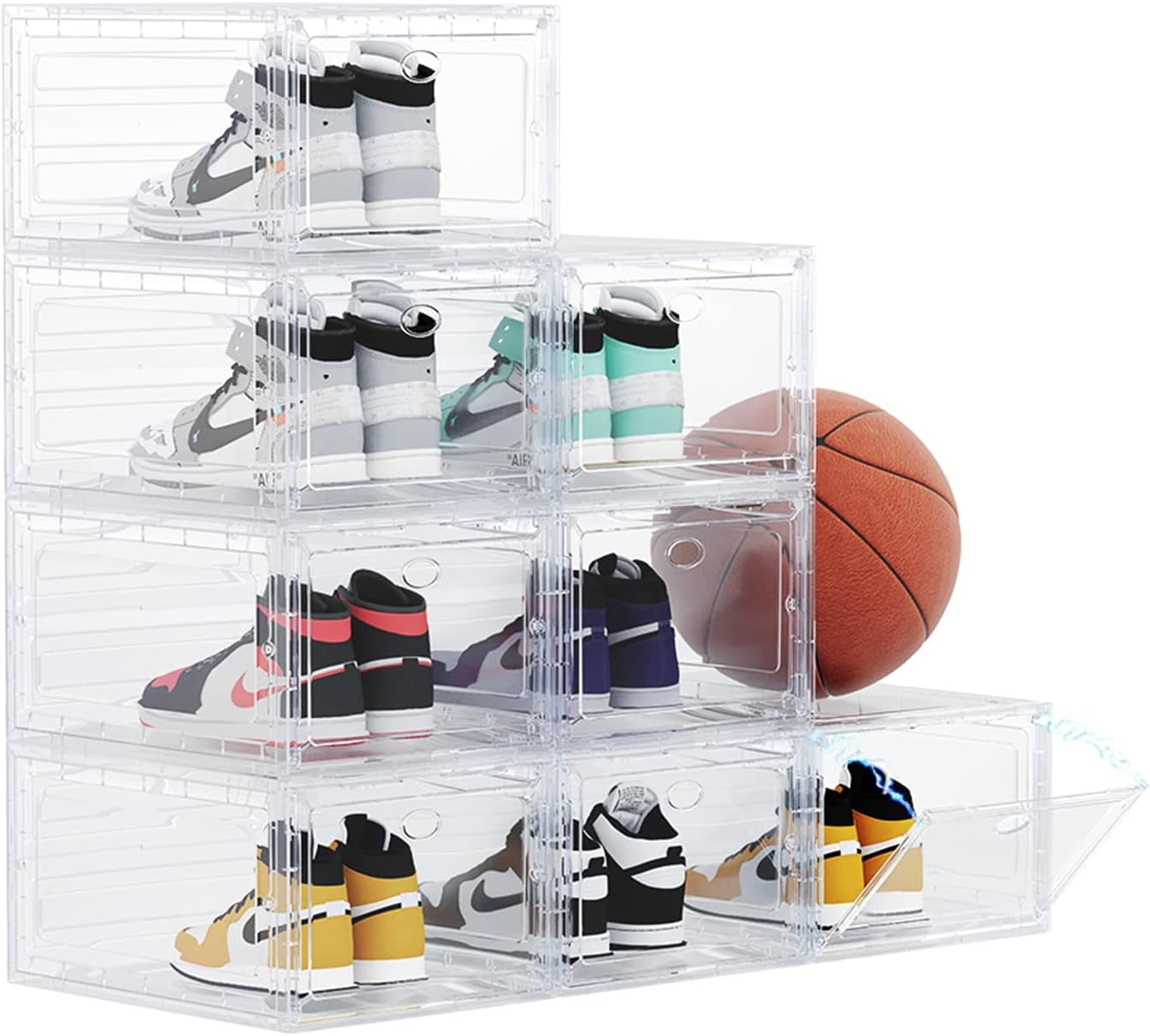 15 Clear Entryway Shoe Storage Boxes Stackable XXL, 8 Pack Clear Shoe Boxes Stackable for Closet ...