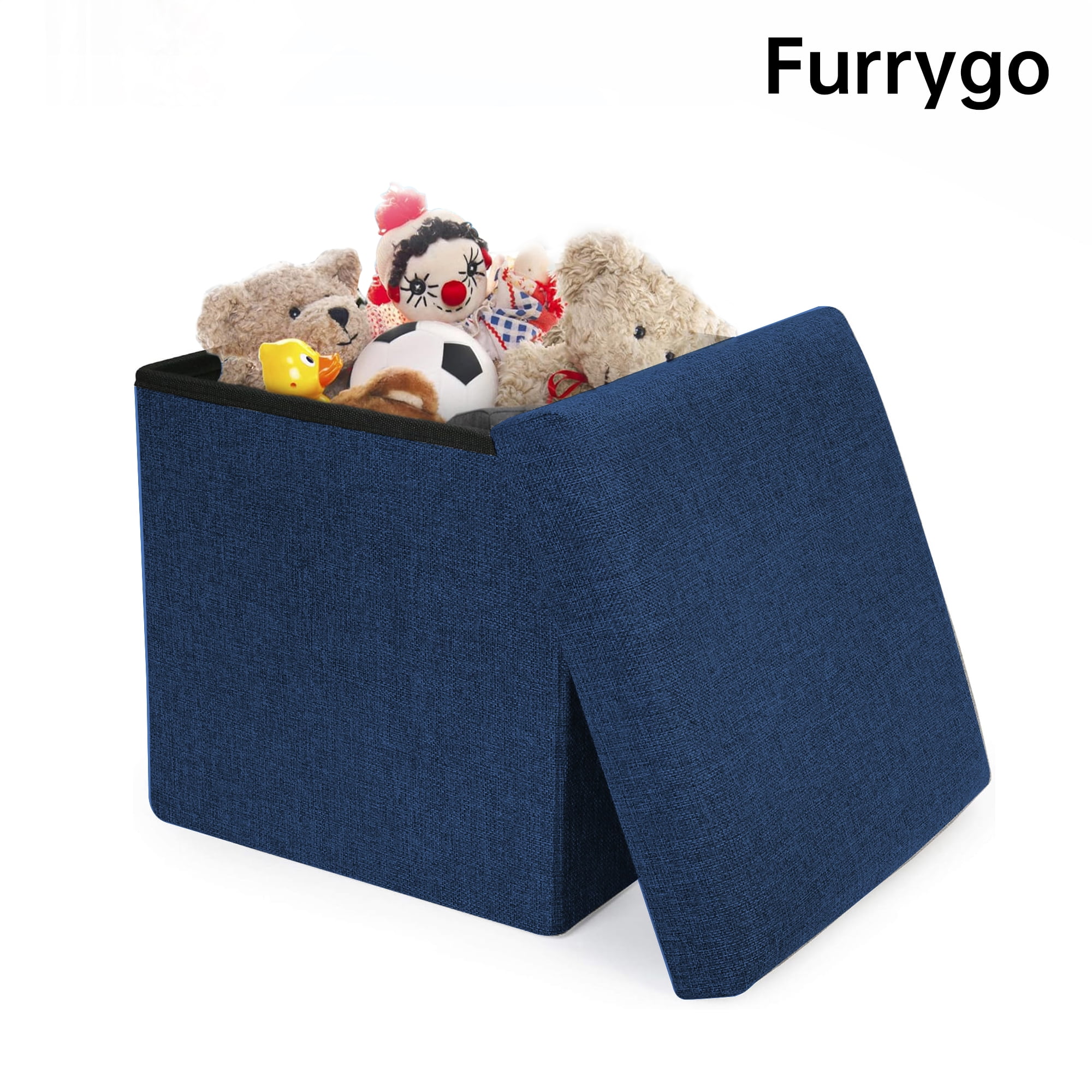 Furrygo 15" Collapsible Srorage Ottoman Cube - Linen Small Ottomans Storage Footrest, Folding ...
