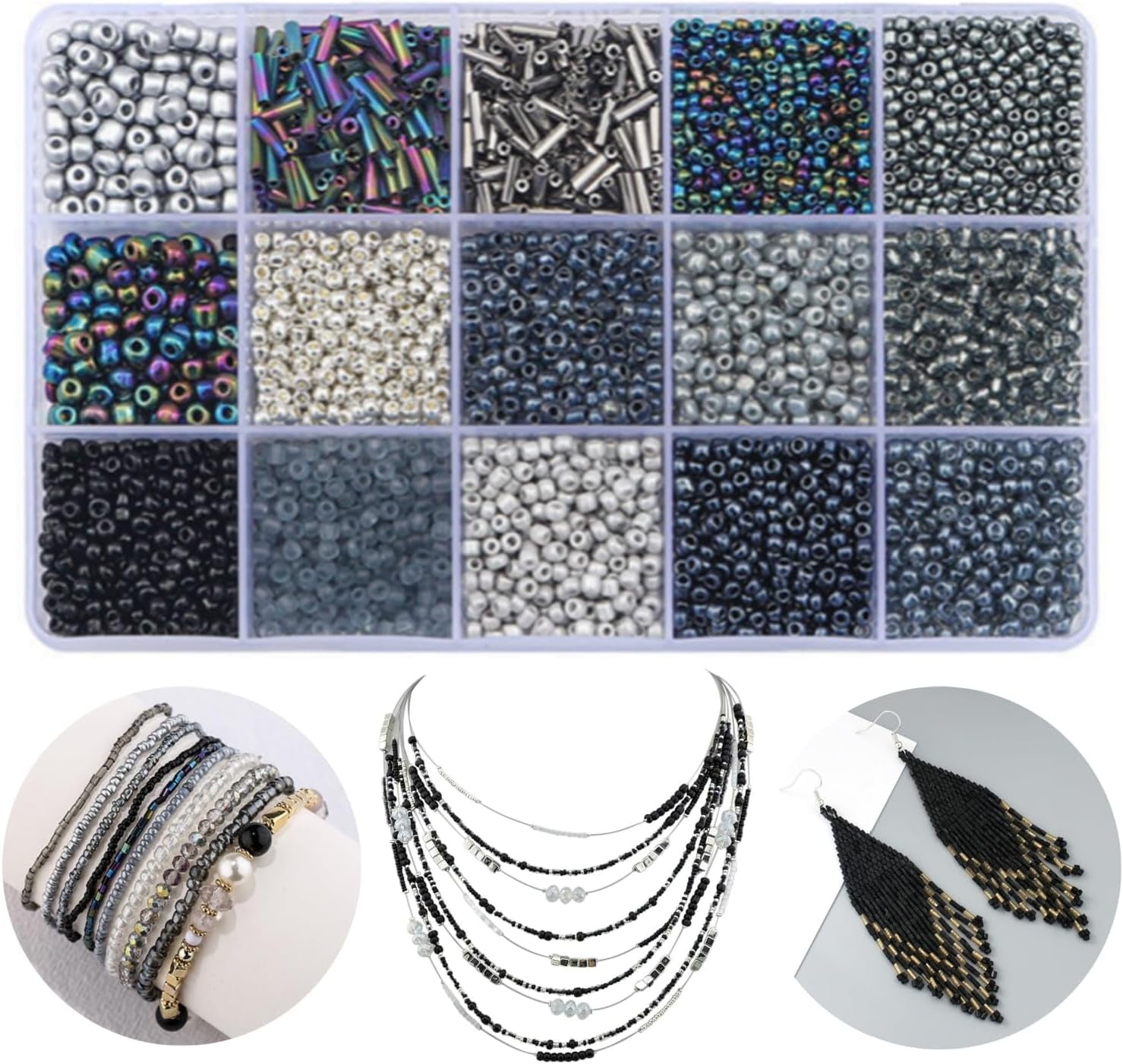 15 Color 4mm Small Assorted Glass Seed Beads,3mm Bugle Beads Friendship ...