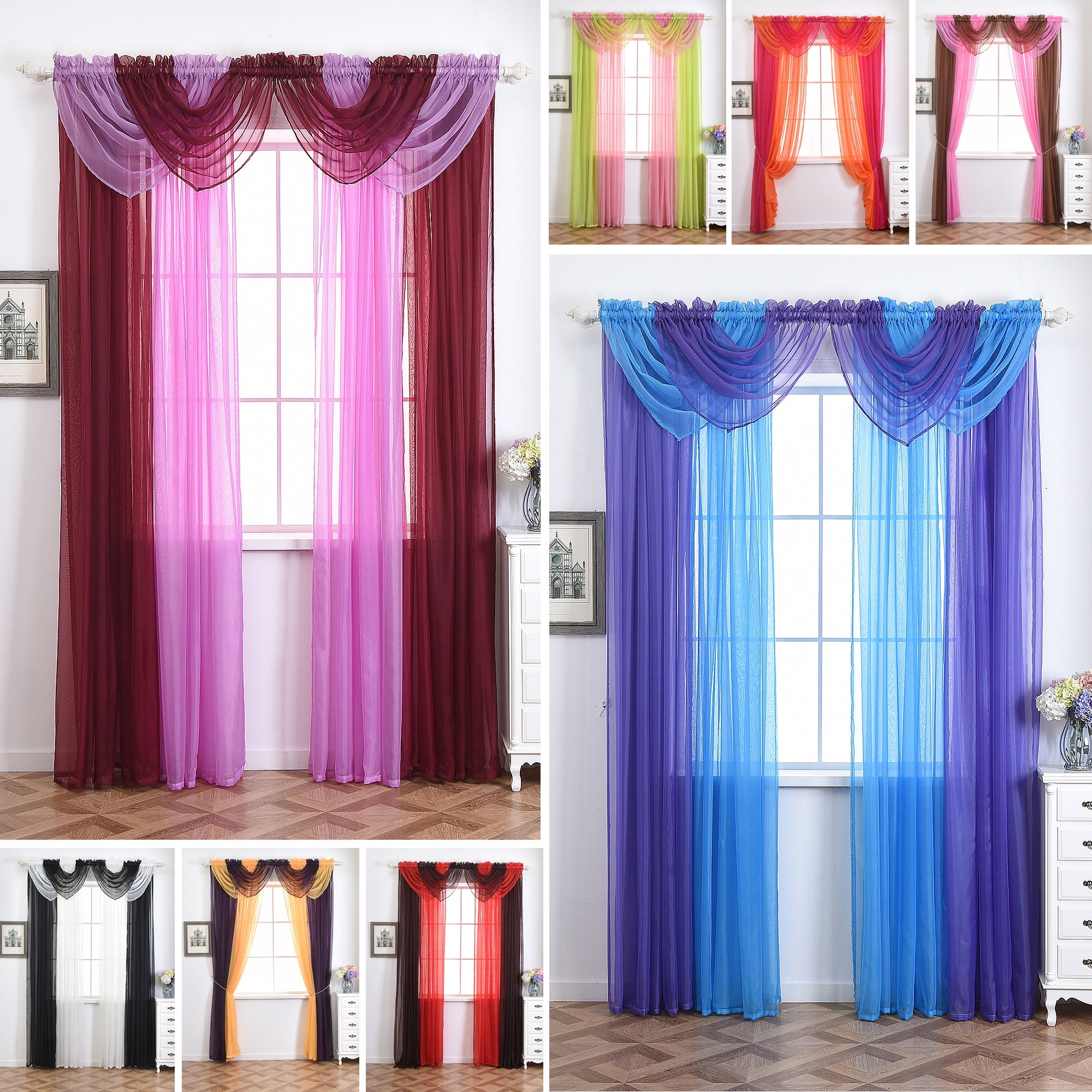 15 Color Solid Sheer Voile Net Curtains/Drape/Panel/Scarf/Valance, Swag ...