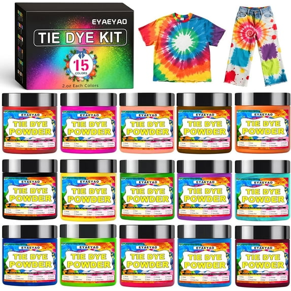 15-Color Tie Dye Powder (2oz Each) | Non-Toxic Permanent Fabric Dye for ...