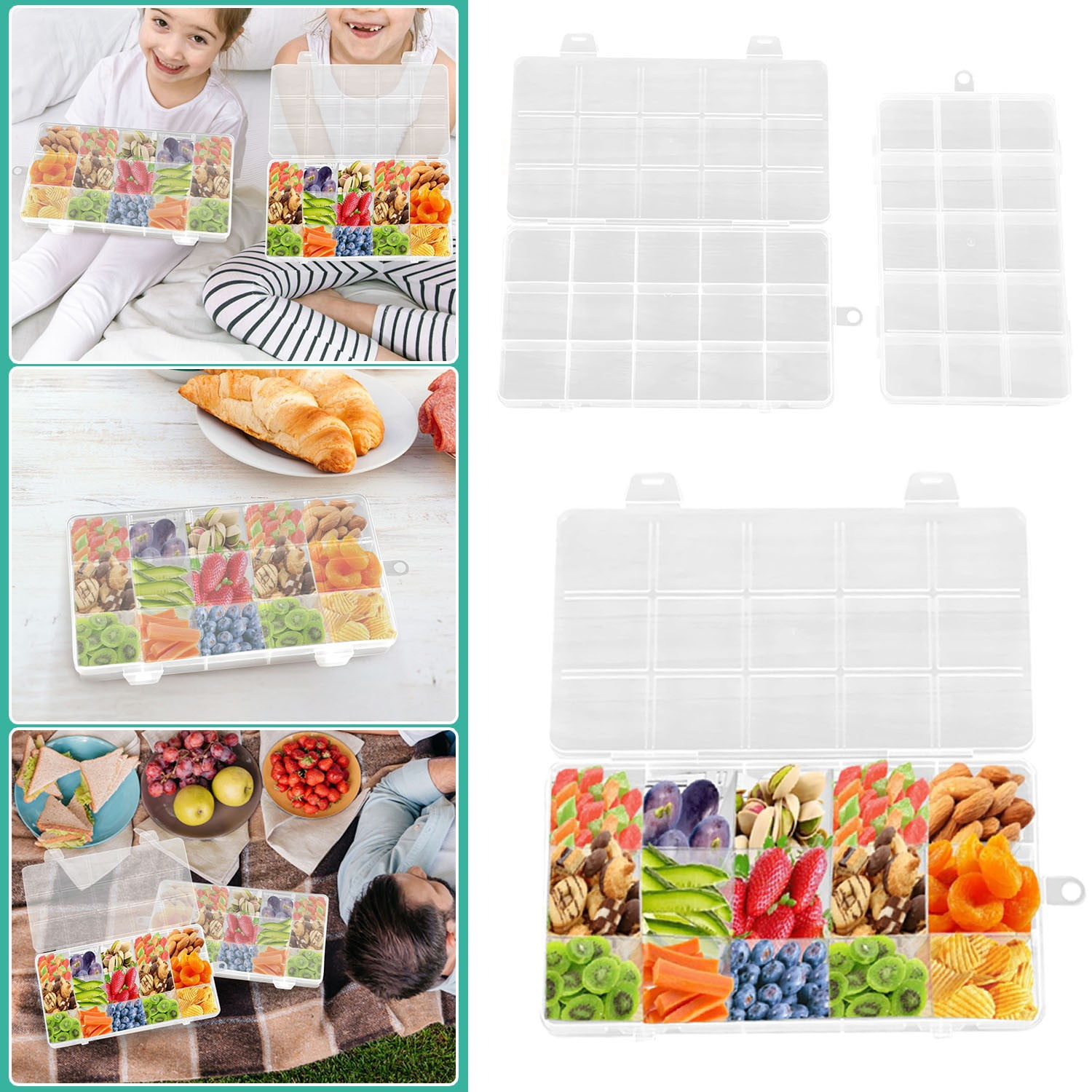 15 Compartment Snack Box with Lid Stackable Fruit and Vegetable ...