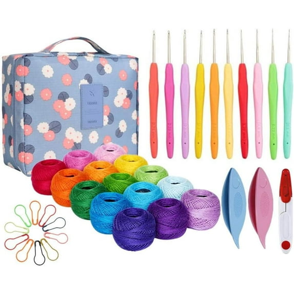 15 Crochet Thread Balls & 10 Lace Crochet Hooks with Storage Bag, 100% ...