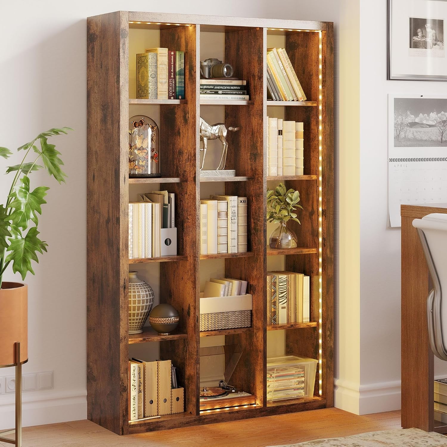 15 Cube Bookcase Storage Shelf Organizer with LED Lights 5 Tier ...