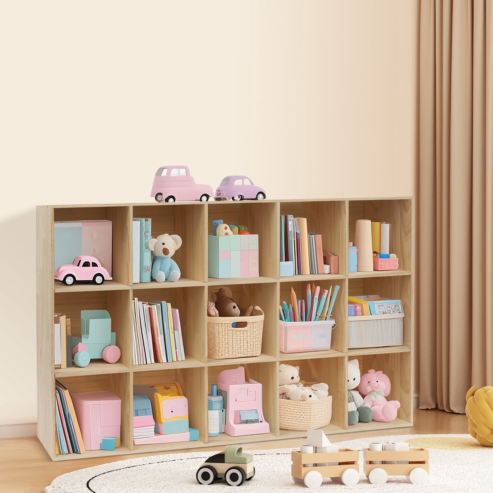 15-Cube Storage Shelf, 59.06x11.81x35.43in Solid Wood, Deepened ...
