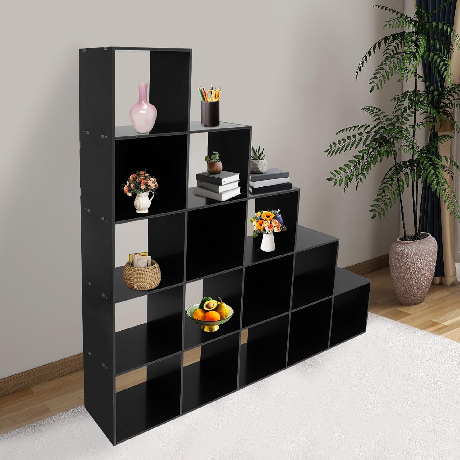 15 Cubes Bookshelf, Freestanding 15-Cube Stepped Etagere Bookcase, L ...