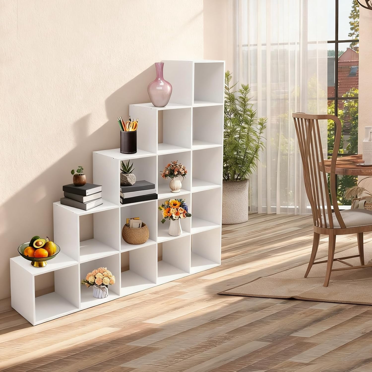 15 Cubes Bookshelf, Freestanding 15-Cube Stepped Etagere Bookcase, L ...