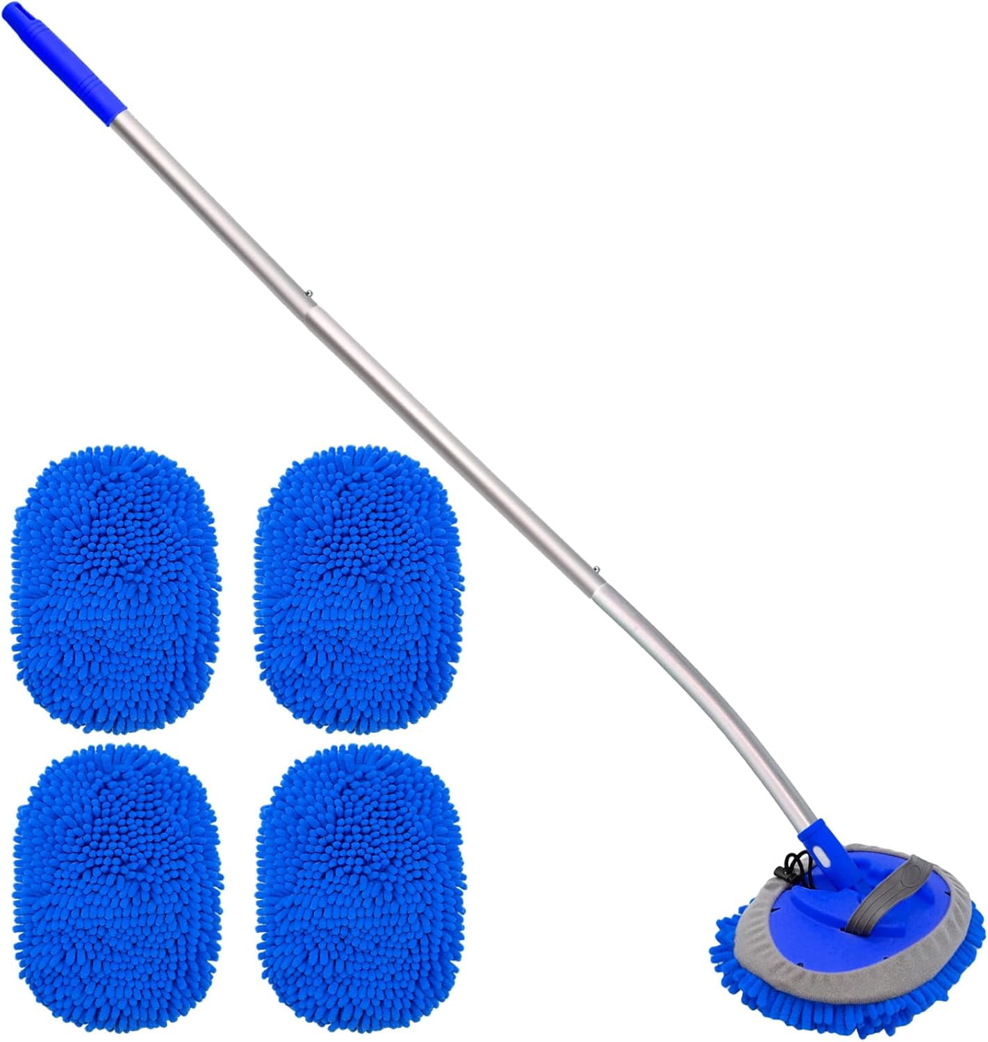 15° Curved Car Wash Brush with Long Handle 43" Extension Cleaning Mop ...