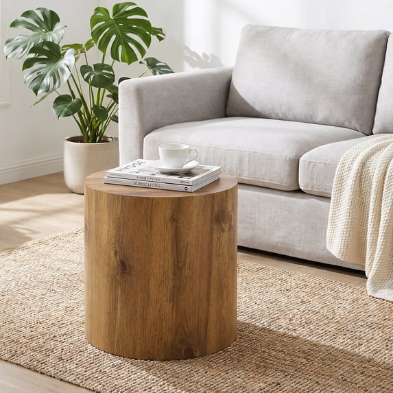 15" Cylindrical Coffee Table, Wood Grain Patterned Coffee Table for ...