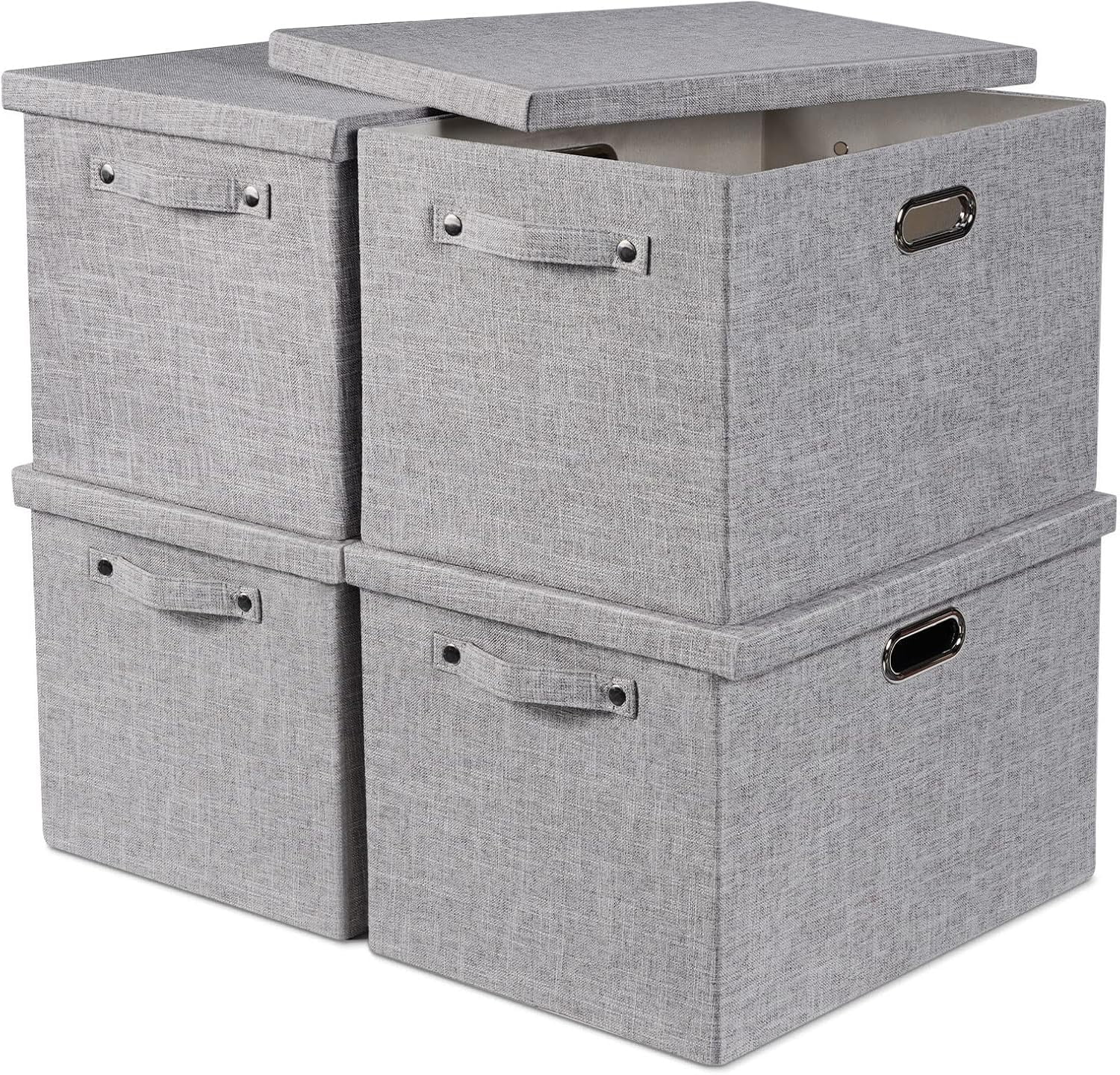 15" Decorative Storage Bins with Lids- Linen Closet Organizers and ...