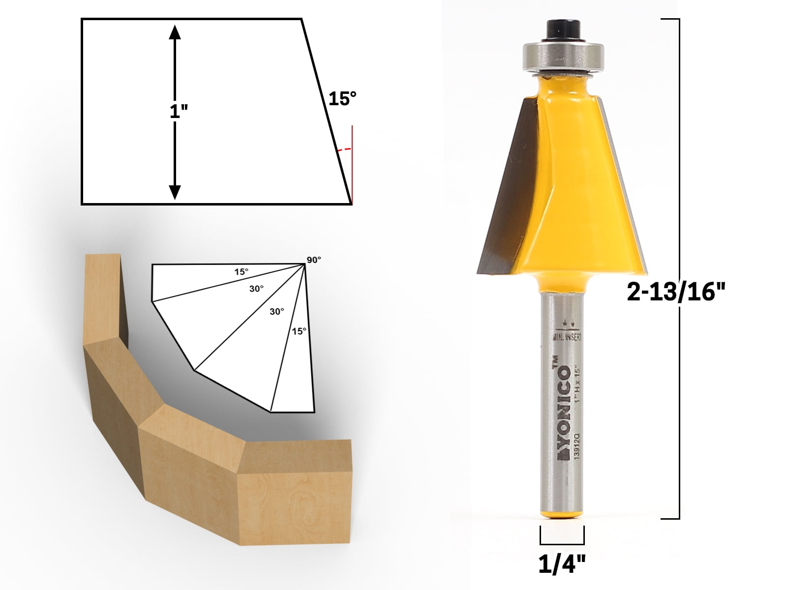 15 Degree Bevel Edge Forming Router Bit - 1/4" Shank - Yonico 13912q ...