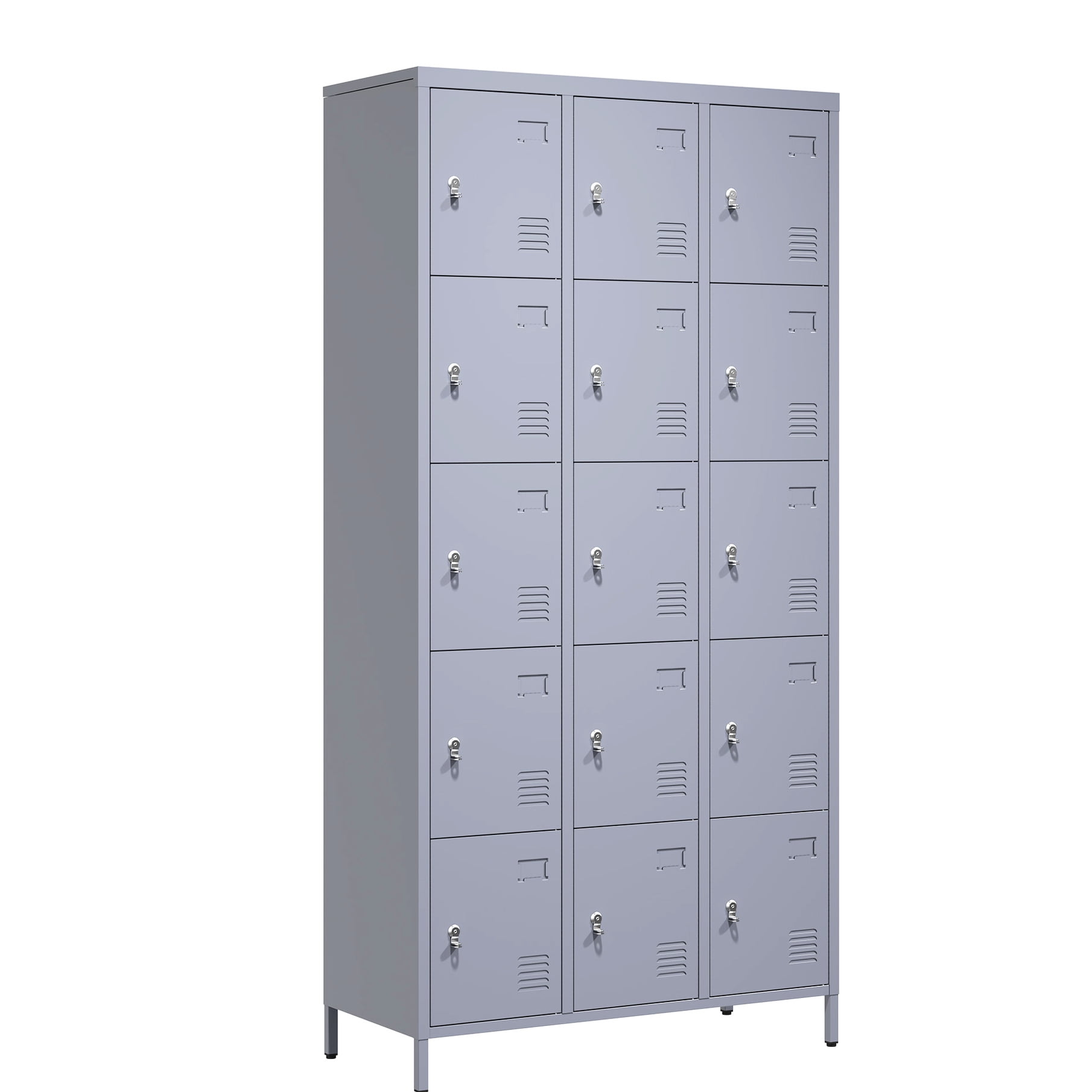 15 Door Gray Metal Lockers With Lock - 72"h For Home Gym Office Garage ...