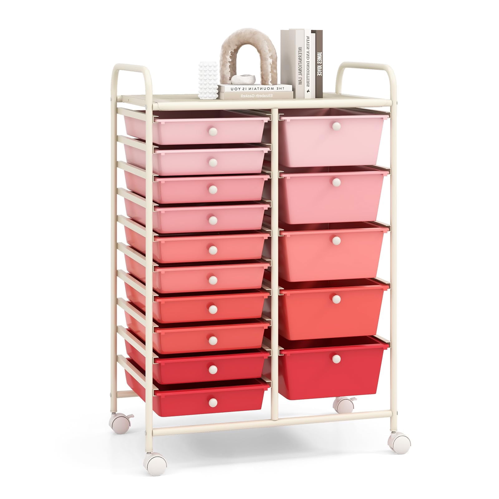 15-Drawer Mobile Utility Cart on Wheels, Lockable Rolling Storage ...