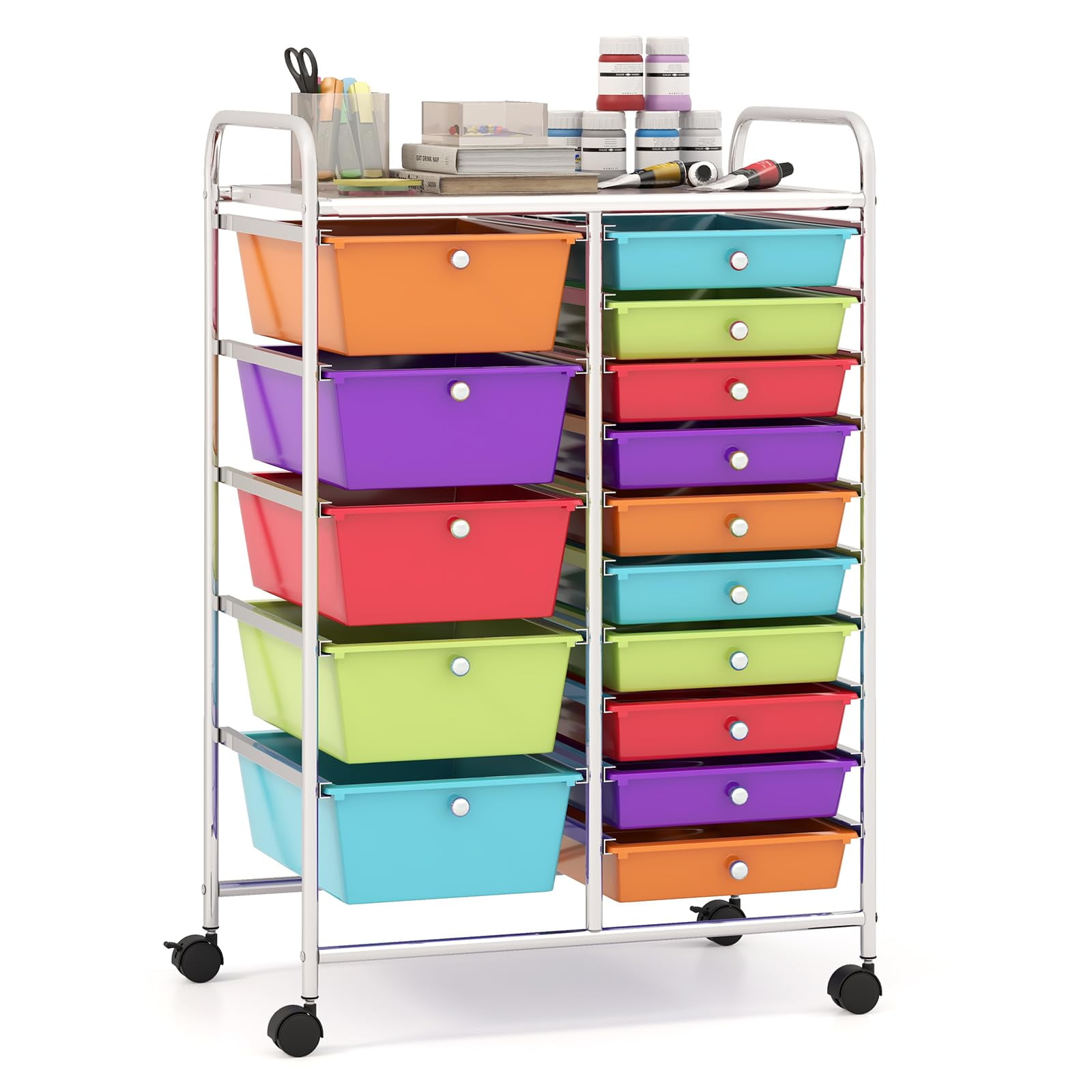 15-Drawer Organizer Cart Office School Storage Cart Rolling Drawer Cart ...